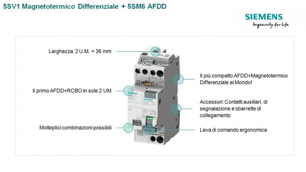 Nuovo magnetotermico differenziale AFDD Siemens 5SV1 e 5SV6 - Cignoli Elettroforniture
